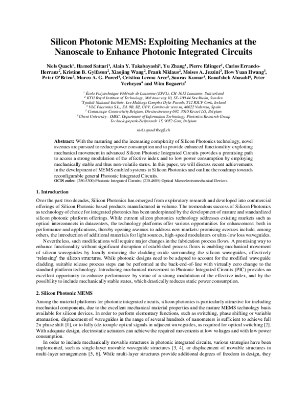 (PDF) Silicon Photonic MEMS: Exploiting Mechanics at the Nanoscale to Enhance Photonic ...
