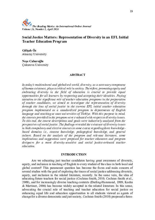 (PDF) Social Justice Matters: Representation of Diversity in an EFL ...
