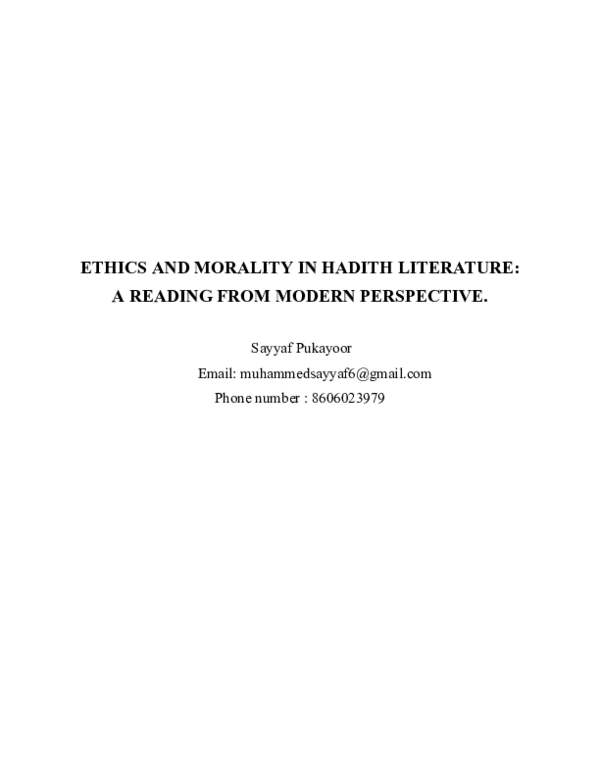 (PDF) ETHICS AND MORALITY IN HADITH LITERATURE: A READING FROM MODERN ...