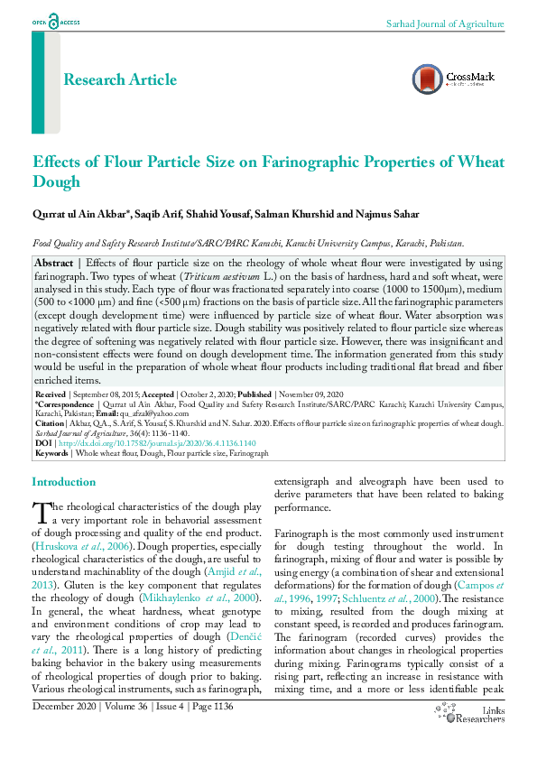 (PDF) Effects of Flour Particle Size on Farinographic Properties of ...