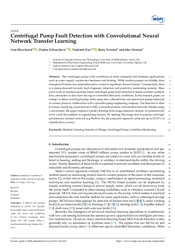 (PDF) Centrifugal Pump Fault Detection with Convolutional Neural Network Transfer Learning
