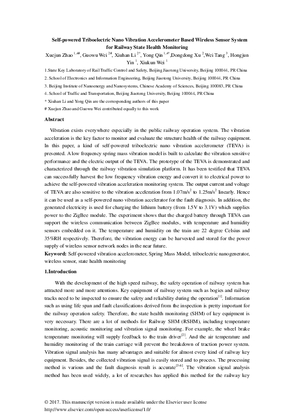 (PDF) Self-powered triboelectric nano vibration accelerometer based wireless sensor system for ...