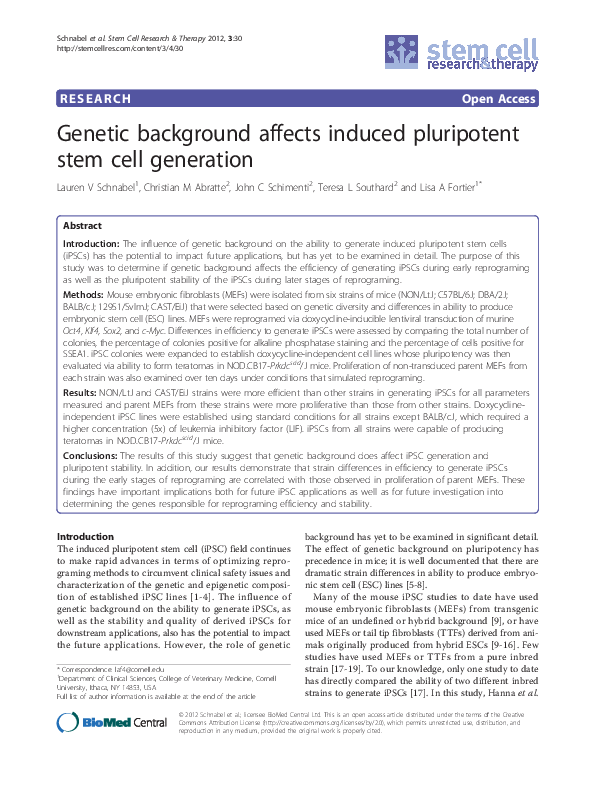 (PDF) Genetic background affects induced pluripotent stem cell generation