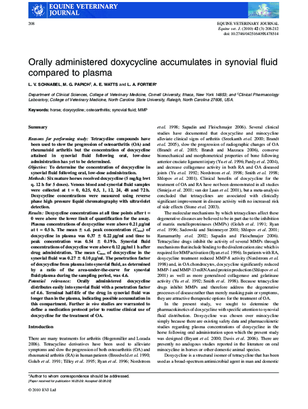 (PDF) Orally administered doxycycline accumulates in synovial fluid ...
