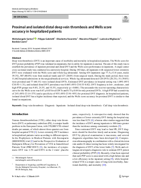 (PDF) Proximal and isolated distal deep vein thrombosis and Wells score ...