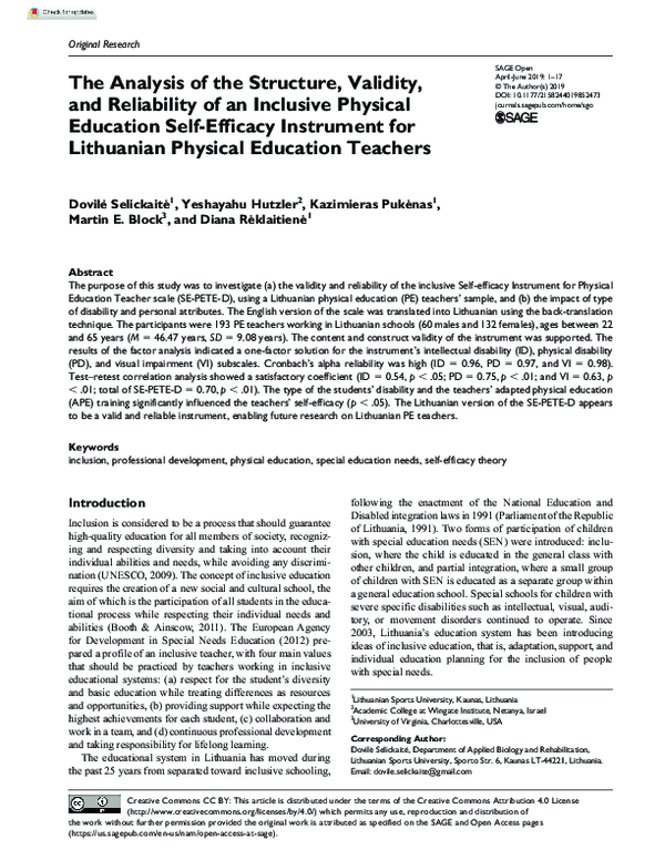 (PDF) The Analysis of the Structure, Validity, and Reliability of an ...