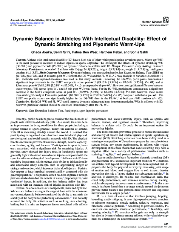 (PDF) Dynamic Balance in Athletes With Intellectual Disability: Effect ...