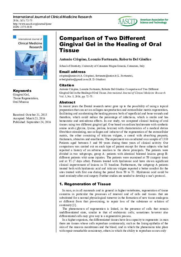 (PDF) Comparison of Two Different Gingival Gel in the Healing of Oral ...