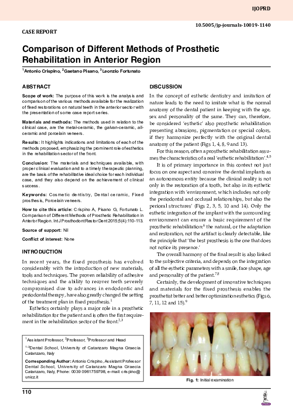(PDF) Comparison of Different Methods of Prosthetic Rehabilitation in ...