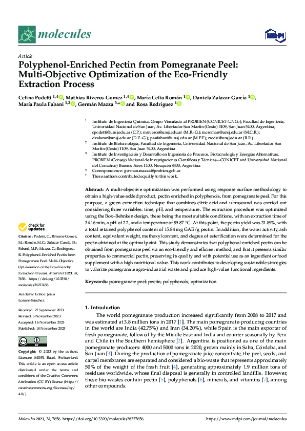 (PDF) Polyphenol-Enriched Pectin from Pomegranate Peel: Multi-Objective Optimization of the Eco ...