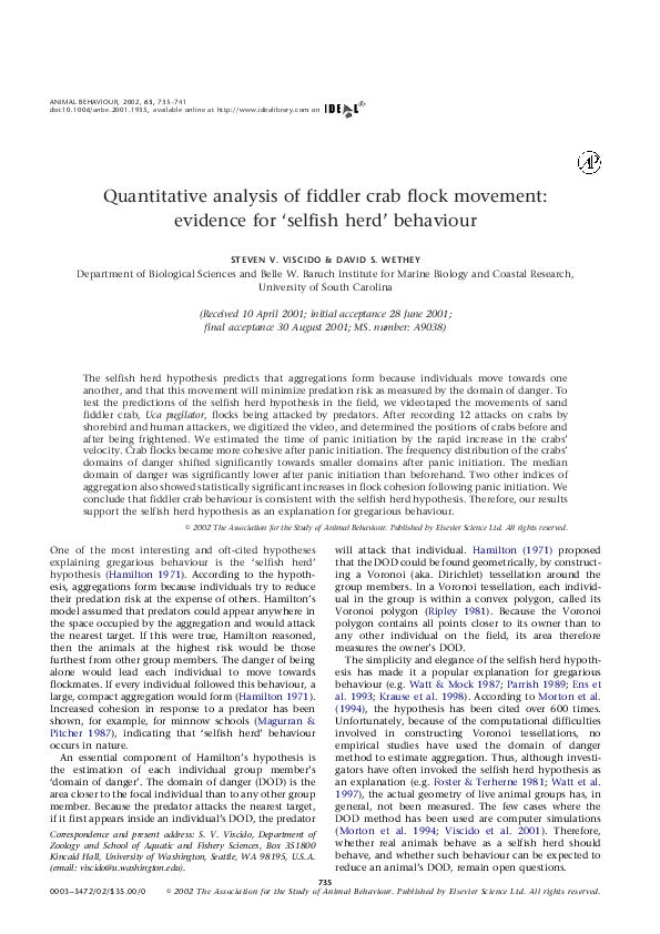 (PDF) Quantitative analysis of fiddler crab flock movement: evidence ...