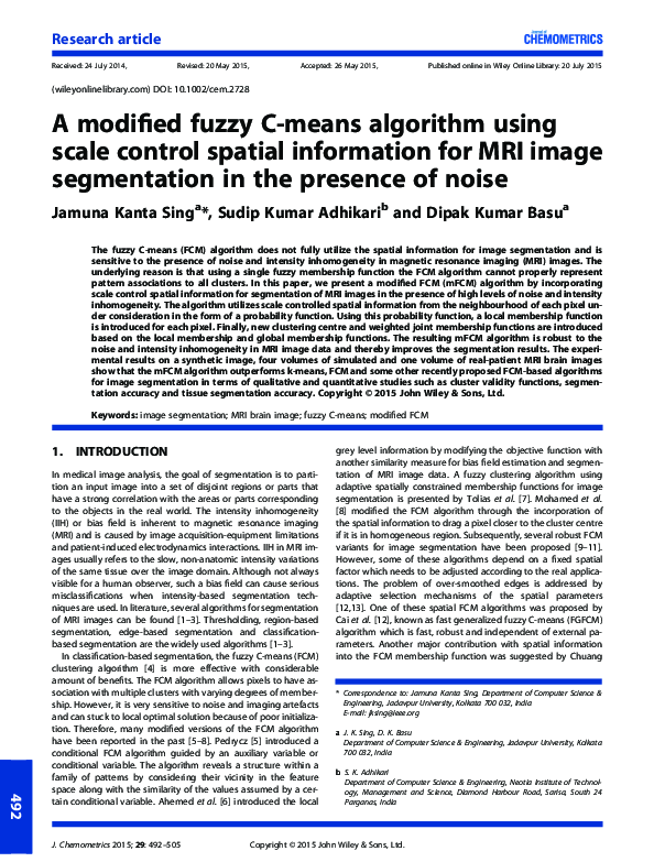 (PDF) A modified fuzzy C-means algorithm using scale control spatial information for MRI image ...