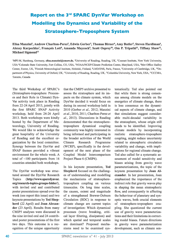 (PDF) Report on the 3rd SPARC DynVar Workshop on Modelling the Dynamics ...