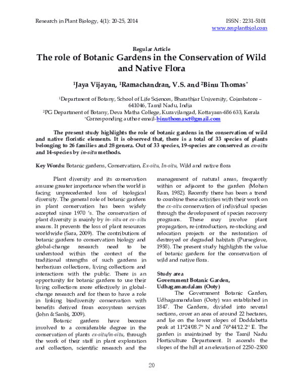 (PDF) The role of Botanic Gardens in the Conservation of Wild and ...