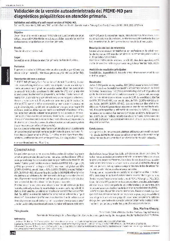 (PDF) Validación de la versión autoadministrada del PRIME-MD para ...