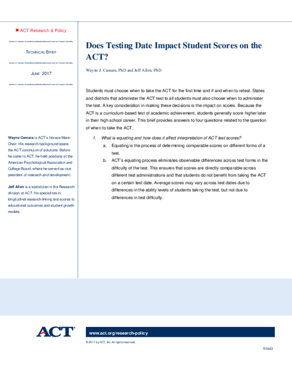 (PDF) Does Testing Date Impact Student Scores on the ACT? Technical Brief