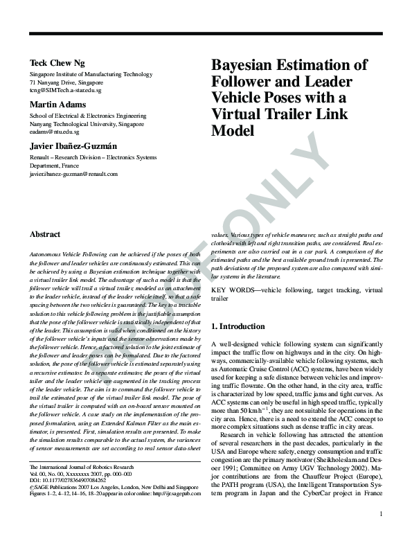 (PDF) Bayesian Estimation of Follower and Leader Vehicle Poses with a ...