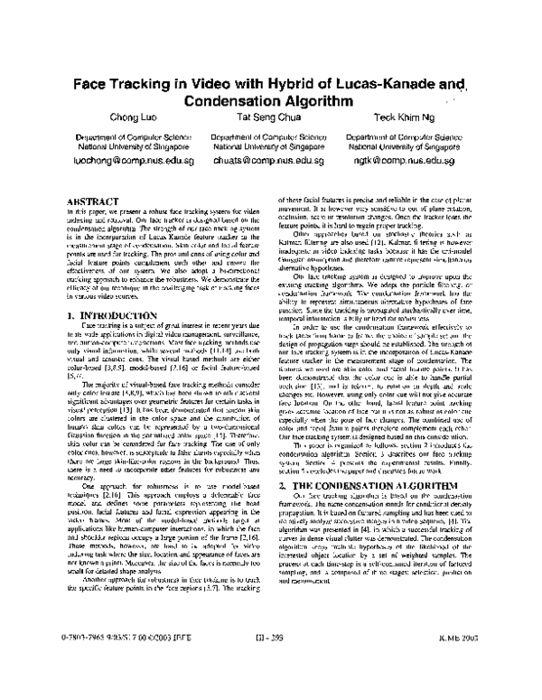 (PDF) Face tracking in video with hybrid of Lucas-Kanade and condensation algorithm