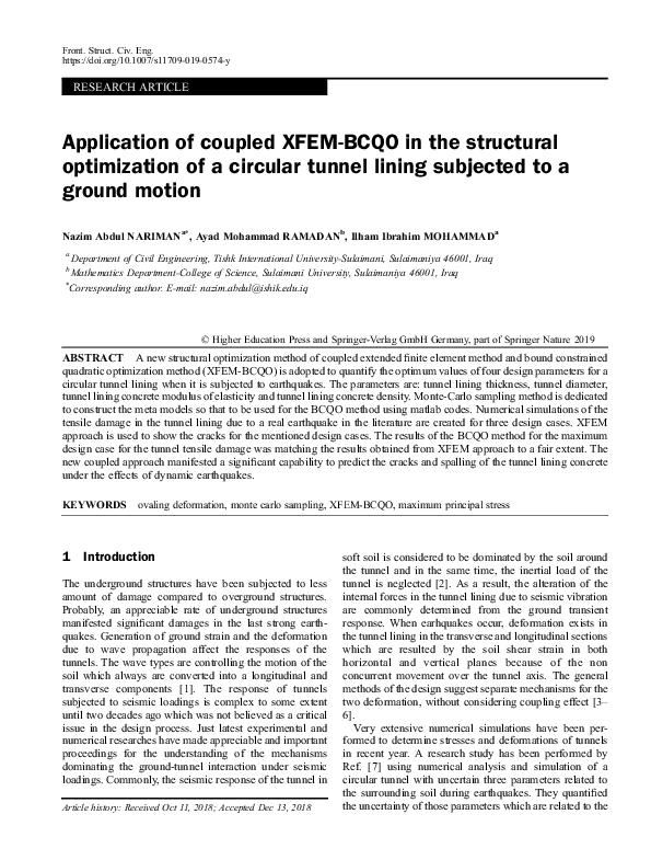 (PDF) Application of coupled XFEM-BCQO in the structural optimization of a circular tunnel ...