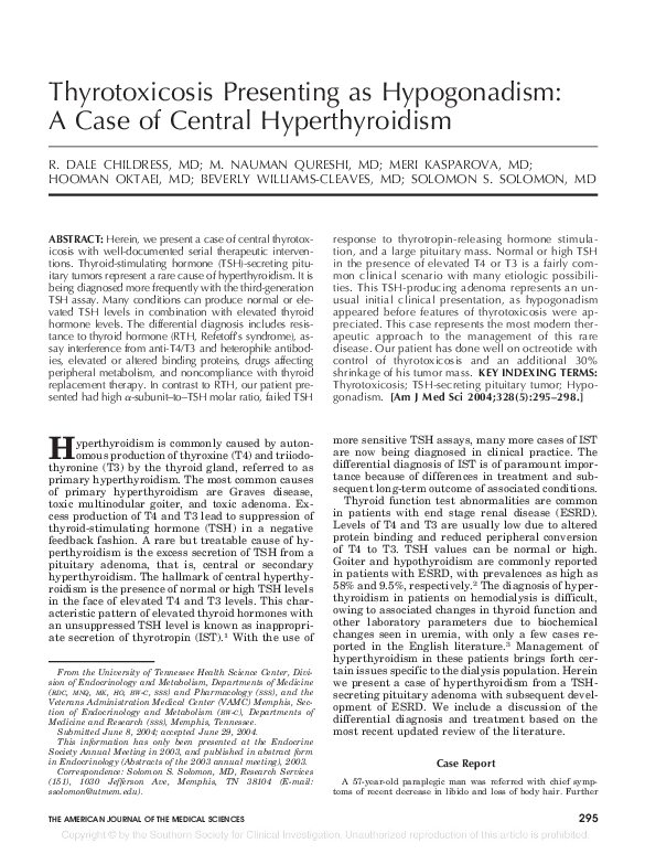 (PDF) Thyrotoxicosis Presenting as Hypogonadism: A Case of Central Hyperthyroidism | Hooman ...