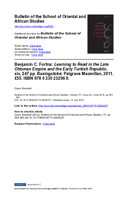 (PDF) Benjamin C. Fortna. Learning to Read in the Late Ottoman Empire ...