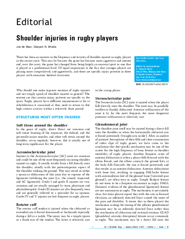 (PDF) Shoulder injuries in rugby players