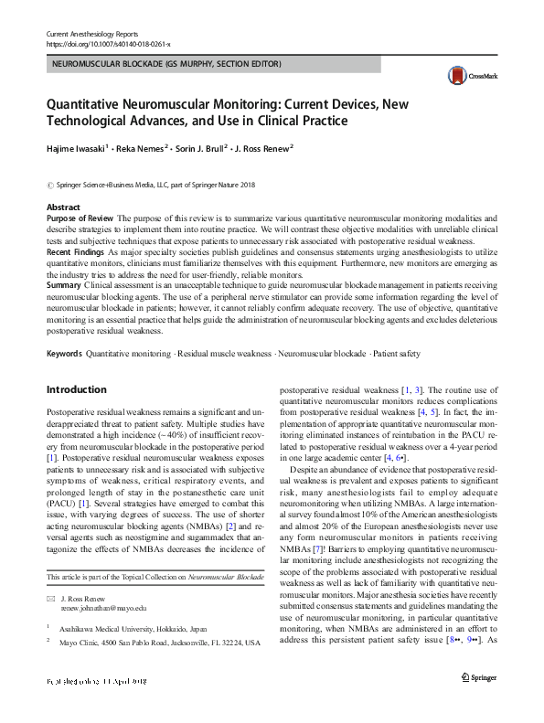 (PDF) Quantitative Neuromuscular Monitoring: Current Devices, New ...