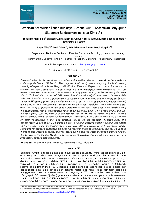 (PDF) Pemetaan Kesesuaian Lahan Budidaya Rumput Laut Di Kecamatan ...