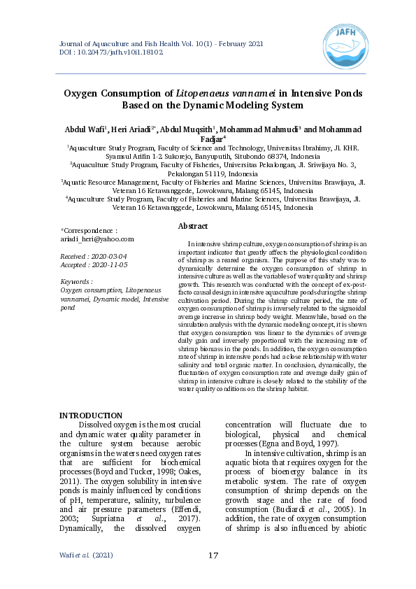 (PDF) Oxygen Consumption of Litopenaeus vannamei in Intensive Ponds Based on the Dynamic ...