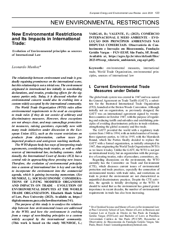 (PDF) New Environmental Restrictions and Its Impacts in International ...