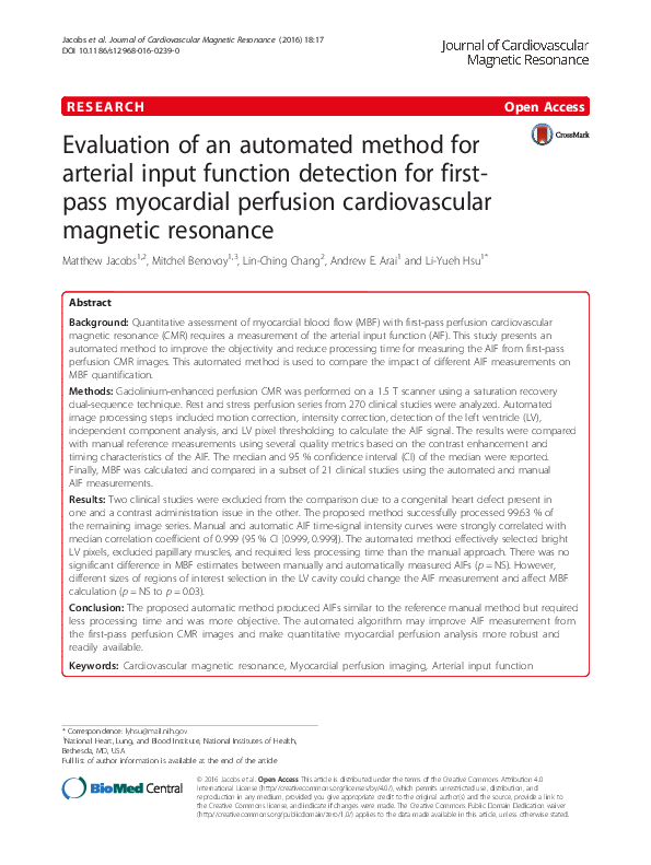 Pdf Evaluation Of An Automated Method For Arterial Input Function