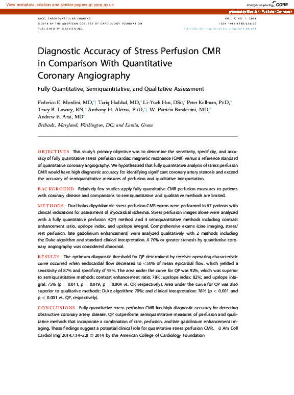 (PDF) Diagnostic Accuracy of Stress Perfusion CMR in Comparison With ...