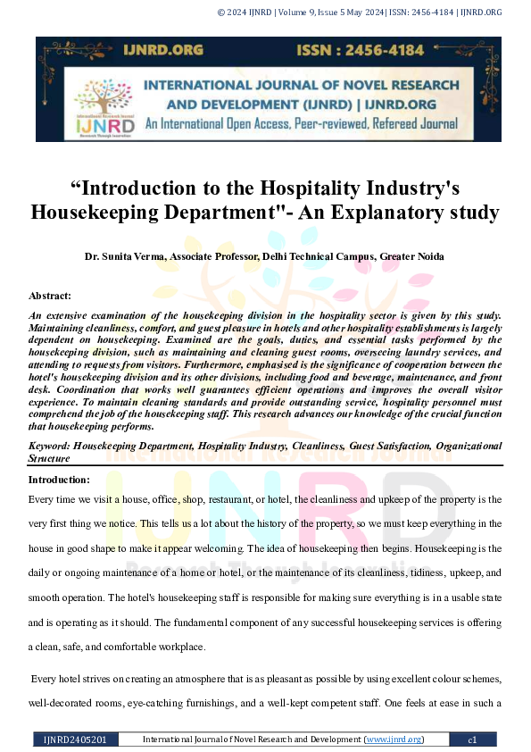 (PDF) "Introduction to the Hospitality Industry's Housekeeping ...