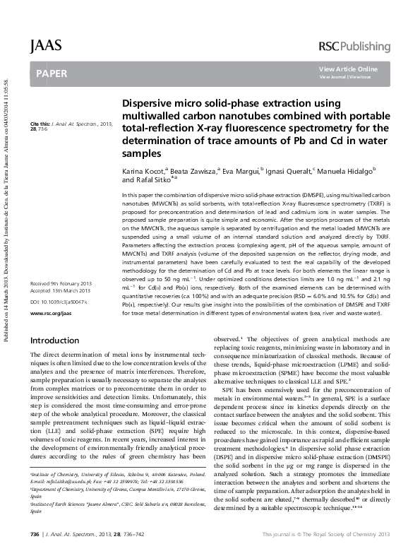 (PDF) Dispersive Micro Solid-Phase Extraction Using Multiwalled Carbon ...