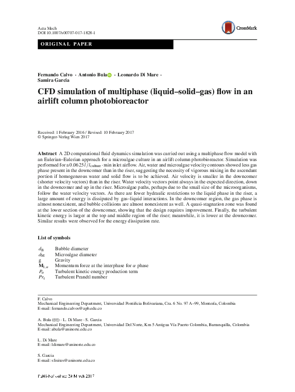 (PDF) CFD simulation of multiphase (liquid–solid–gas) flow in an airlift column photobioreactor