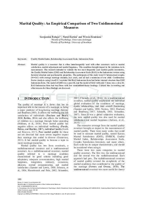 (PDF) Marital Quality: An Empirical Comparison of Two Unidimensional ...