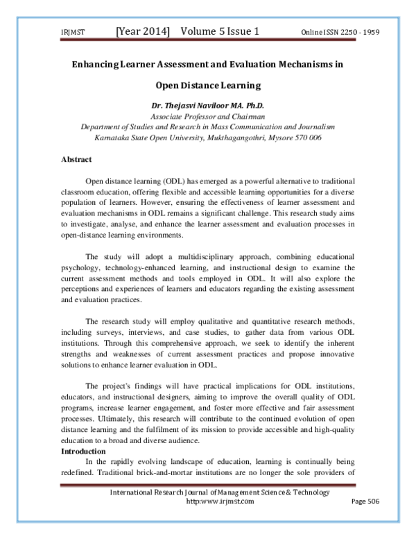 (PDF) Enhancing Learner Assessment and Evaluation Mechanisms in Open ...