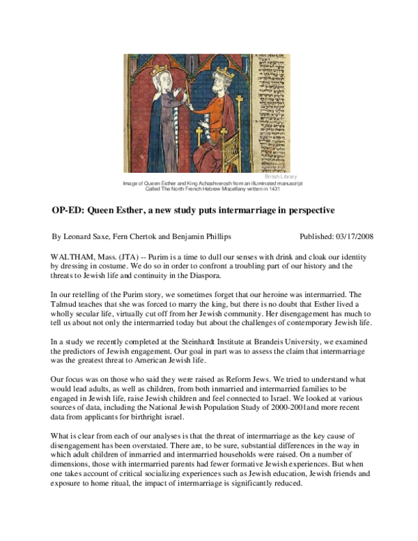 (PDF) Queen Esther, a new study puts intermarriage in perspective ...