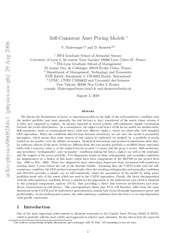 (PDF) Self-consistent asset pricing models