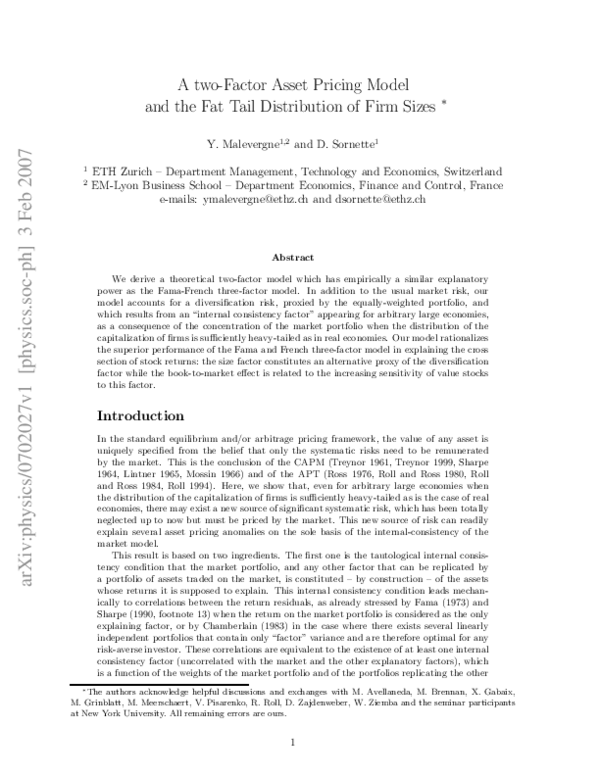 (PDF) A Two-Factor Asset Pricing Model and the Fat Tail Distribution of ...