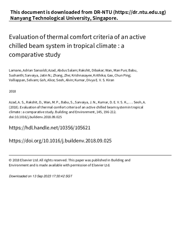 (PDF) Evaluation of thermal comfort criteria of an active chilled beam ...