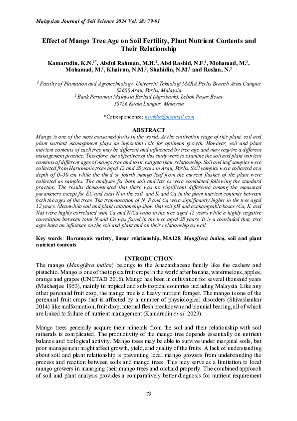 (PDF) Effect of Mango Tree Age on Soil Fertility, Plant Nutrient ...