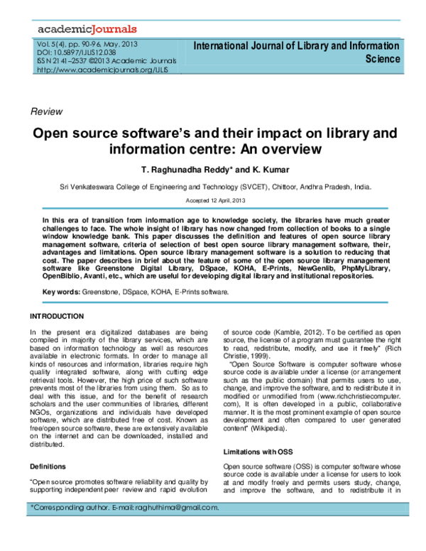 (PDF) Open source software's and their impact on library and information centre: An overview