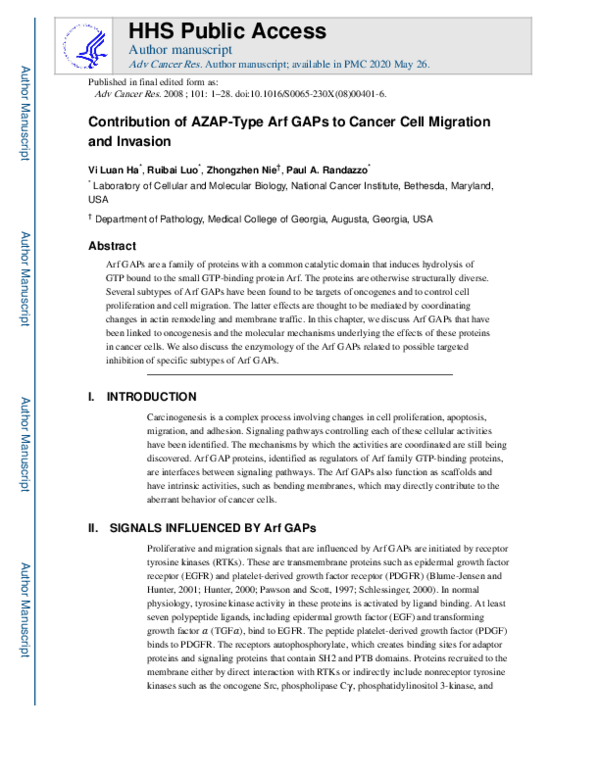 (PDF) Chapter 1 Contribution of AZAP‐Type Arf GAPs to Cancer Cell ...
