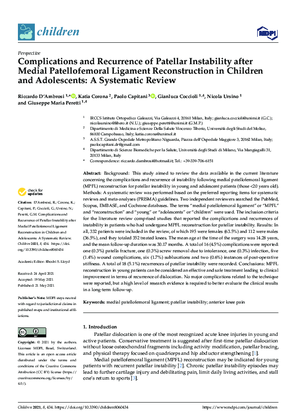 (PDF) Complications and Recurrence of Patellar Instability after Medial ...