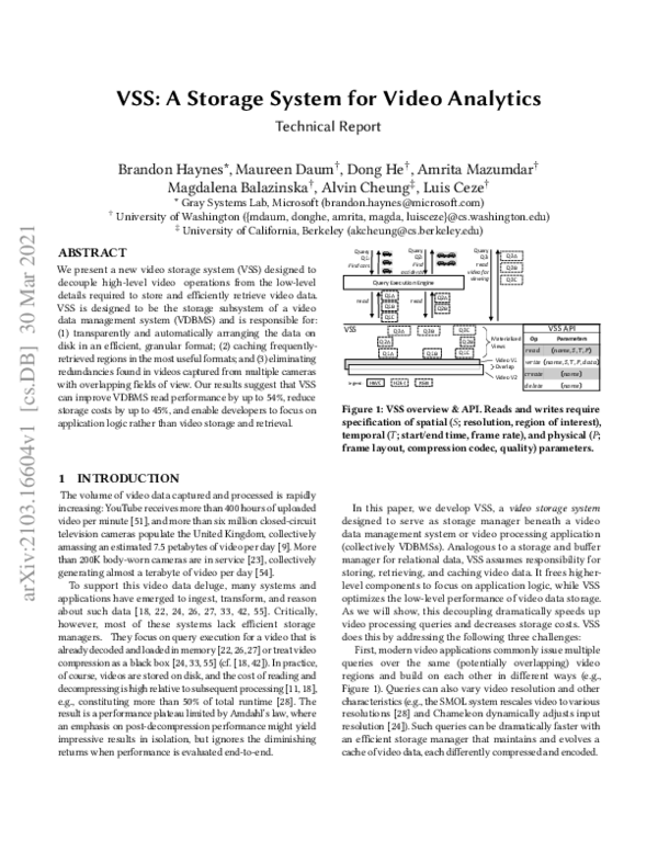 (PDF) VSS: A Storage System for Video Analytics [Technical Report]