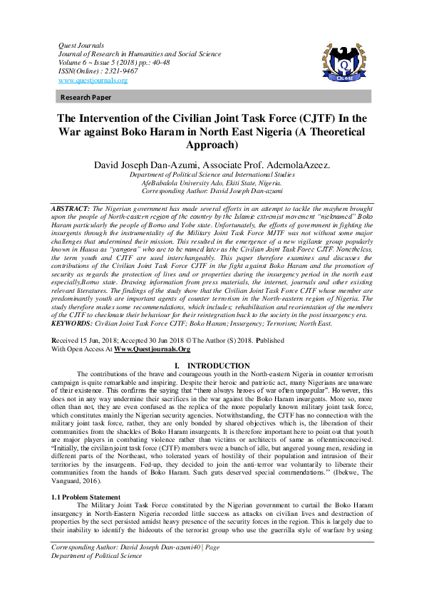 (PDF) The Intervention of the Civilian Joint Task Force (CJTF) In the War against Boko Haram in ...