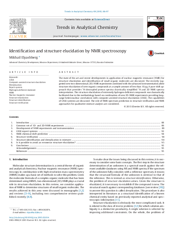 (PDF) Identification and structure elucidation by NMR spectroscopy