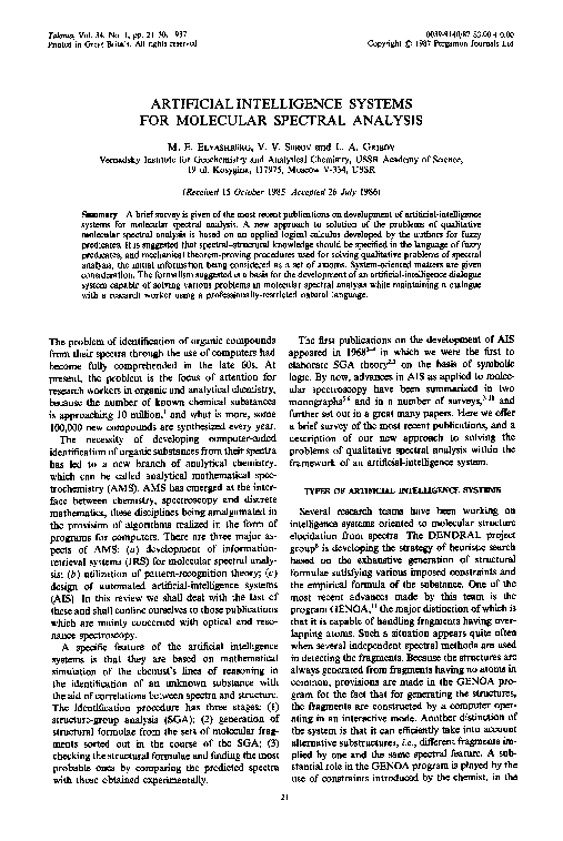 (PDF) Artificial intelligence systems for molecular spectral analysis