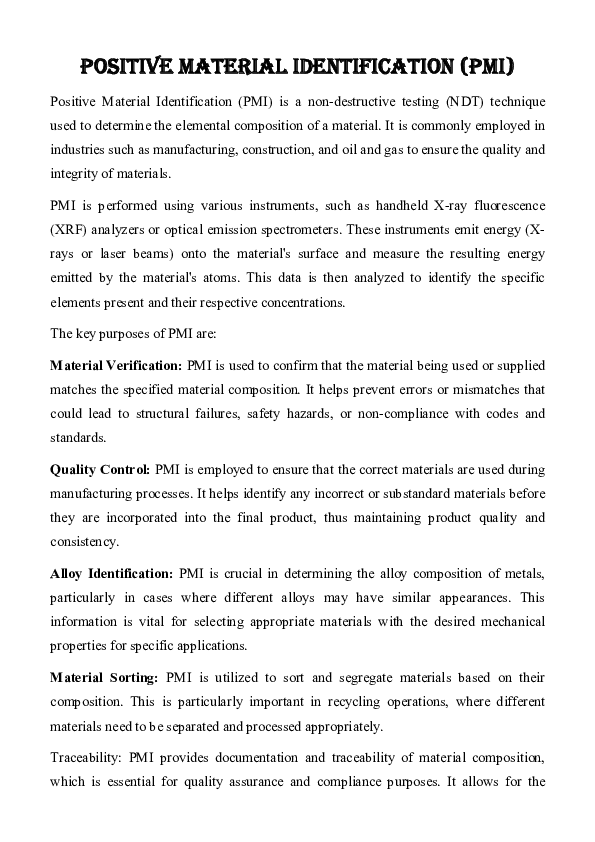 (PDF) POSITIVE MATERIAL IDENTIFICATION (PMI
